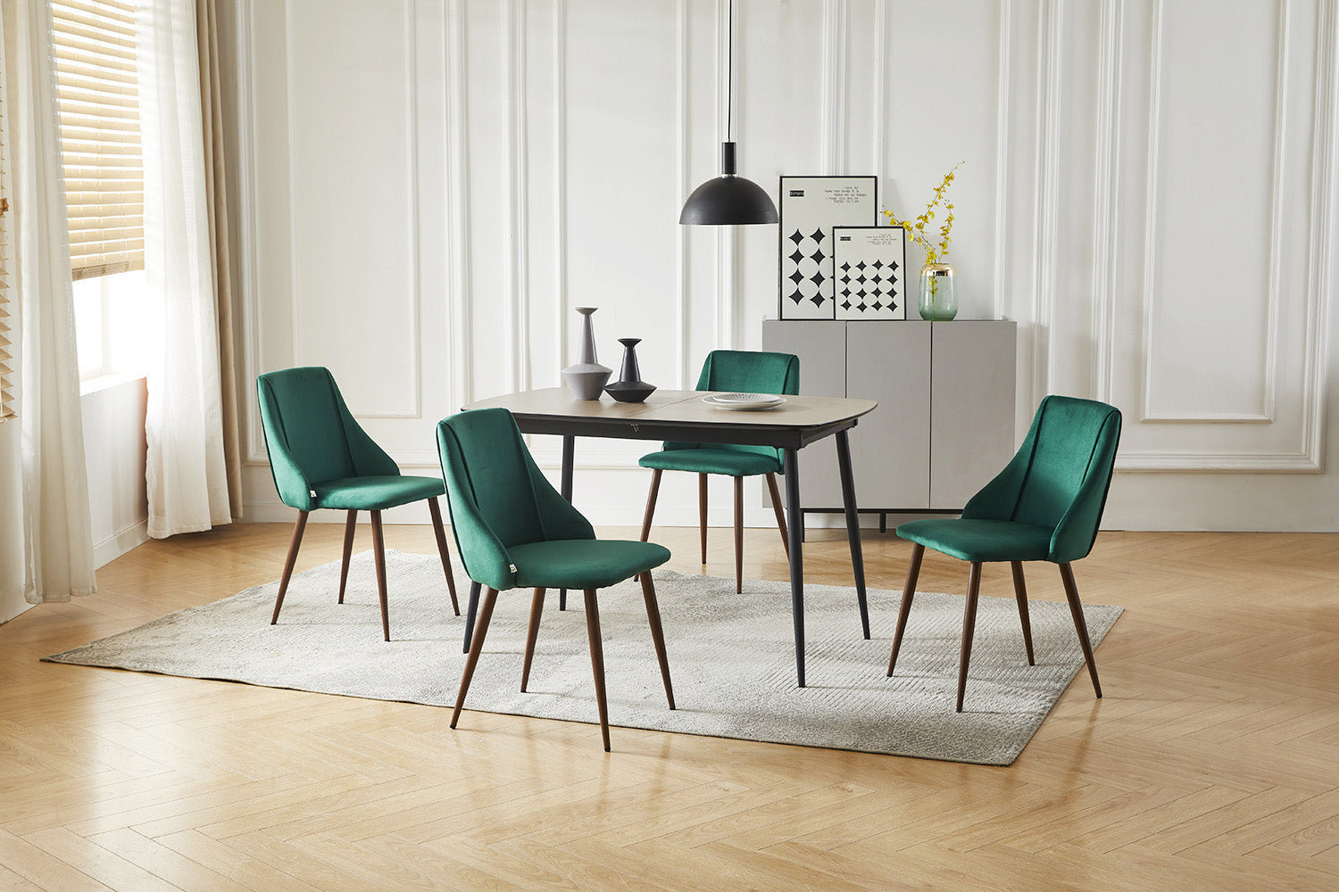 George Oliver 5-Piece Kitchen Dining Room Table Set 47" To 62" Extending MDF Wood Board & Metal ...